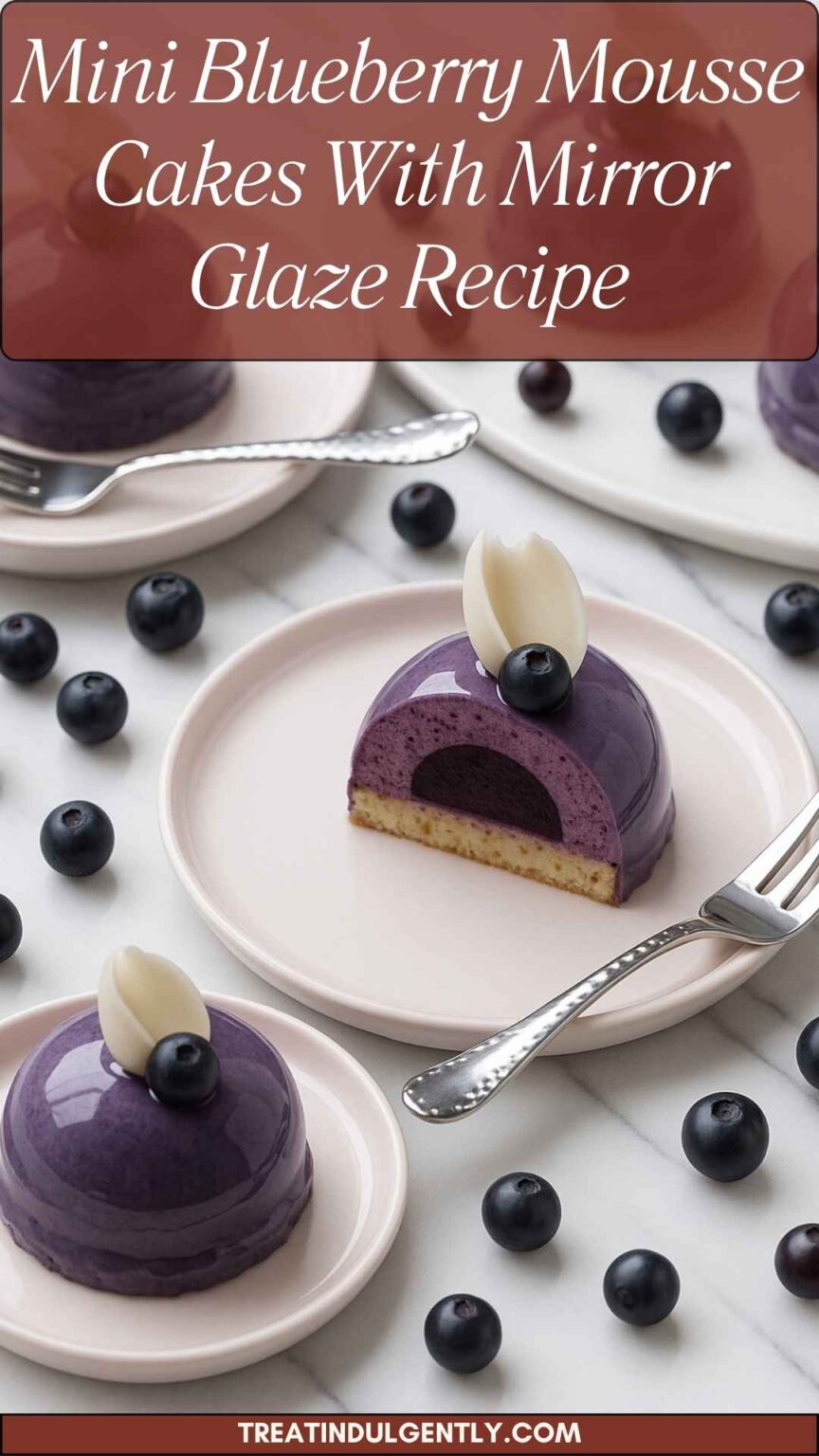 Mini Blueberry Mousse Cakes With Mirror Glaze Recipe - Treat Indulgently